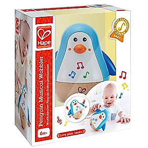 Hape Penguin Musical Wobbler | Colorful Wobbling Melody Penguin, Roly Poly Toy for Kids 6 Months+, Multicolor, 5'' x 2'' (E0331) , Blue