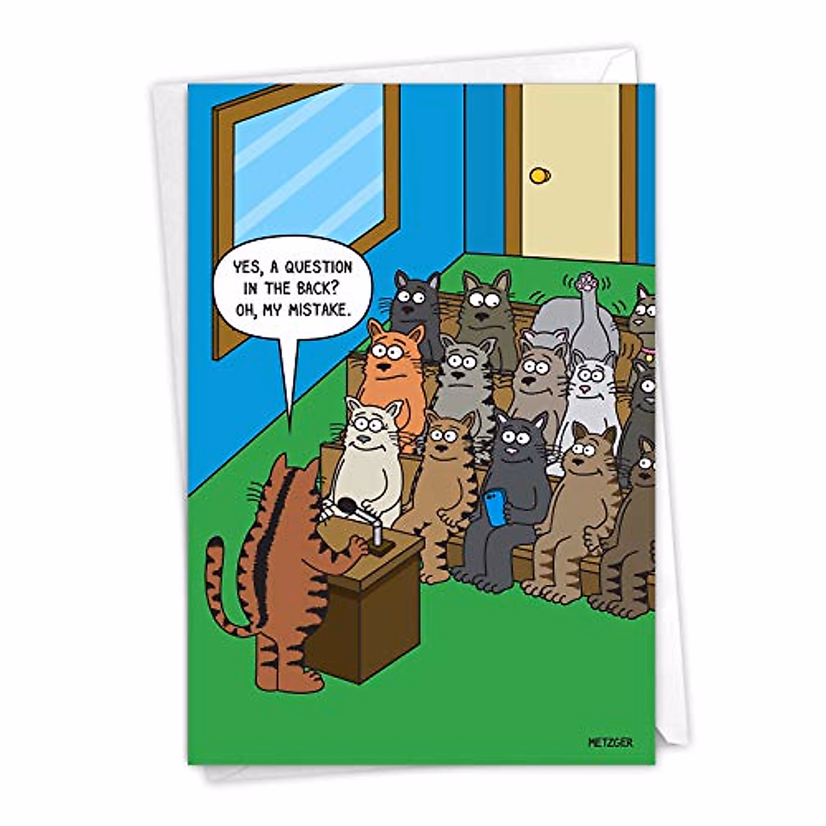 NobleWorks - 1 Funny Animal Card for Birthdays - Pet Cat and Dog Humor, Birthday Notecard with Envelope - Cat Question C3674BDG