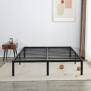 AMOBRO Queen Size Bed Frame Metal 14 Inch Platform Base with Storage Heavy Duty with Steel Slats Easy Assembly Noise Free No Need Box Spring Non-Slip,Black