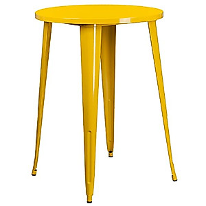 Flash Furniture Commercial Grade 30" Round Yellow Metal Indoor-Outdoor Bar Table Set with 2 Cafe Stools