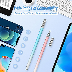 Stylus Pens for Touch Screen (2PCS), High Precision 3-in-1 Fiber Tip Stylus with Disc Stylus for iPad Compatible with iPhone/Android/iPad/Tablets & All Touch Screens (Blue/Pink)