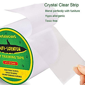 Petslucent Cat Scratch Furniture Protector Tape, Cat Anti Scratch Deterrent Training Tape, Double Sided Clear Sticky Paws Guards for Carpet, Sofa, Couch, Door (4''x 30 Yards, Green)