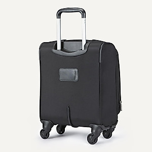 Amazon Basics Luggage, 18" Small Carry-On Softside Suitcase With Wheels, With Four 360-Degree Multi-directional Spinner Wheels, Expandable Space, Zippered Pocket and Straps, Telescopic Handle, Black