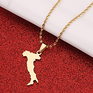 Stainless Steel Italy Map Pendant Necklaces Italian Maps Jewelry Gifts (Gold Color)