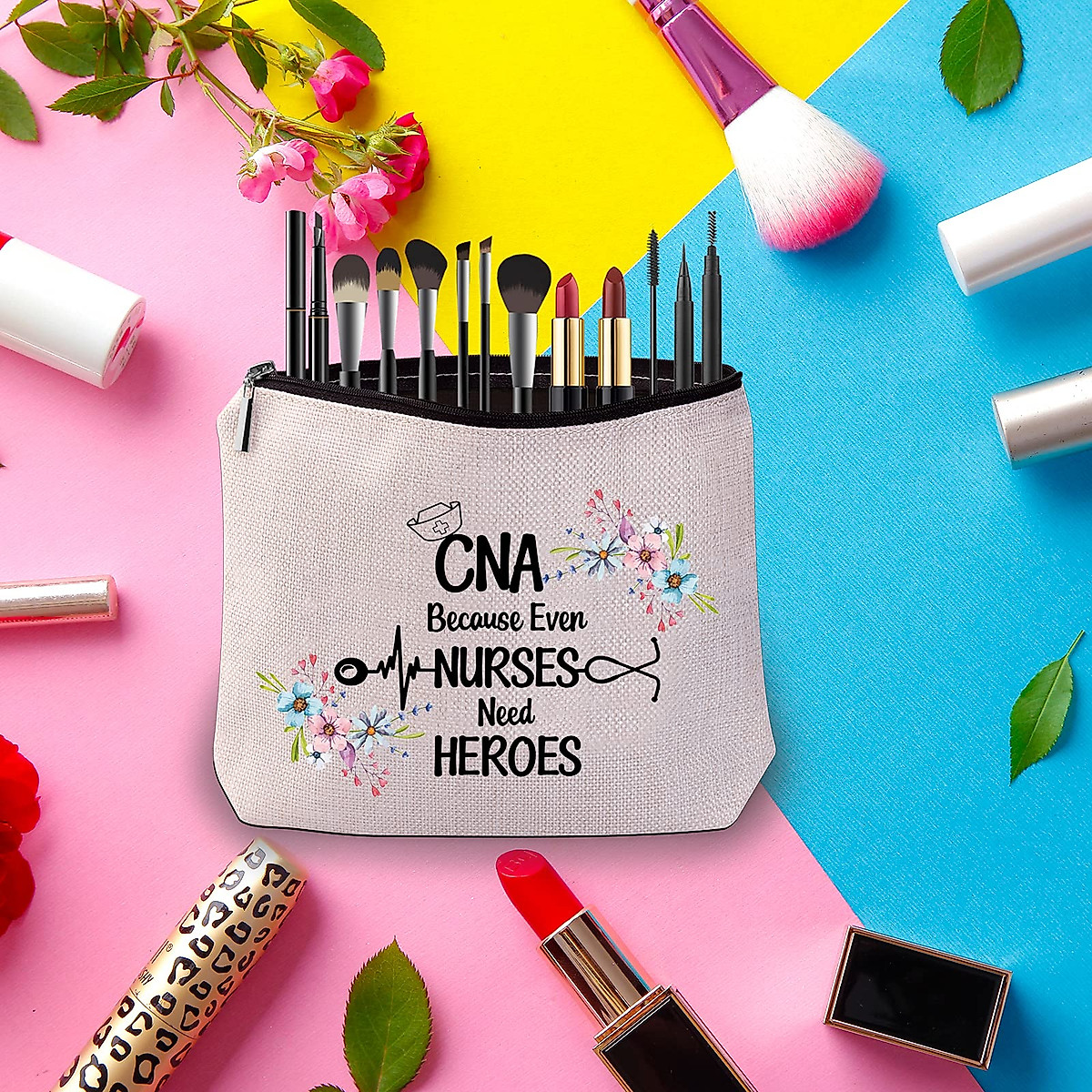CNA Appreciation Gift CNA Graduation Gift CNA Because Even Nurses Need Heroes Makeup Bag (CNA Because Even Nurses bag)