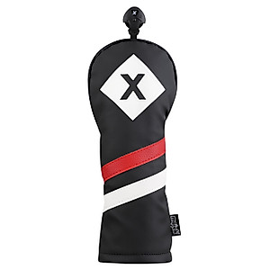 Majek Retro Golf Headcovers Black Red and White Vintage Leather Style 1 X Driver Fairway Wood Head Cover Classic Look