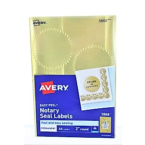 Avery® 39000104 Print or Write Gold Foil Notarial Seals SEAL,2"DIA GD,44/PK