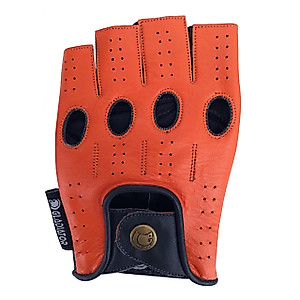 Designer Driving Gloves Fingerless Orange (Small)