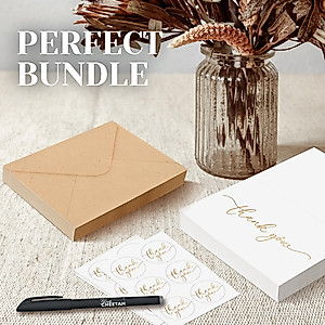 100 Pieces of White With Gold Thank You Cards, Two Thank You Notes Designs, 4x6 Inch Thank You Card, Elegant Thank You Cards Baby Shower, Thank You Cards With Envelopes Bulk with 120 Stickers, Free