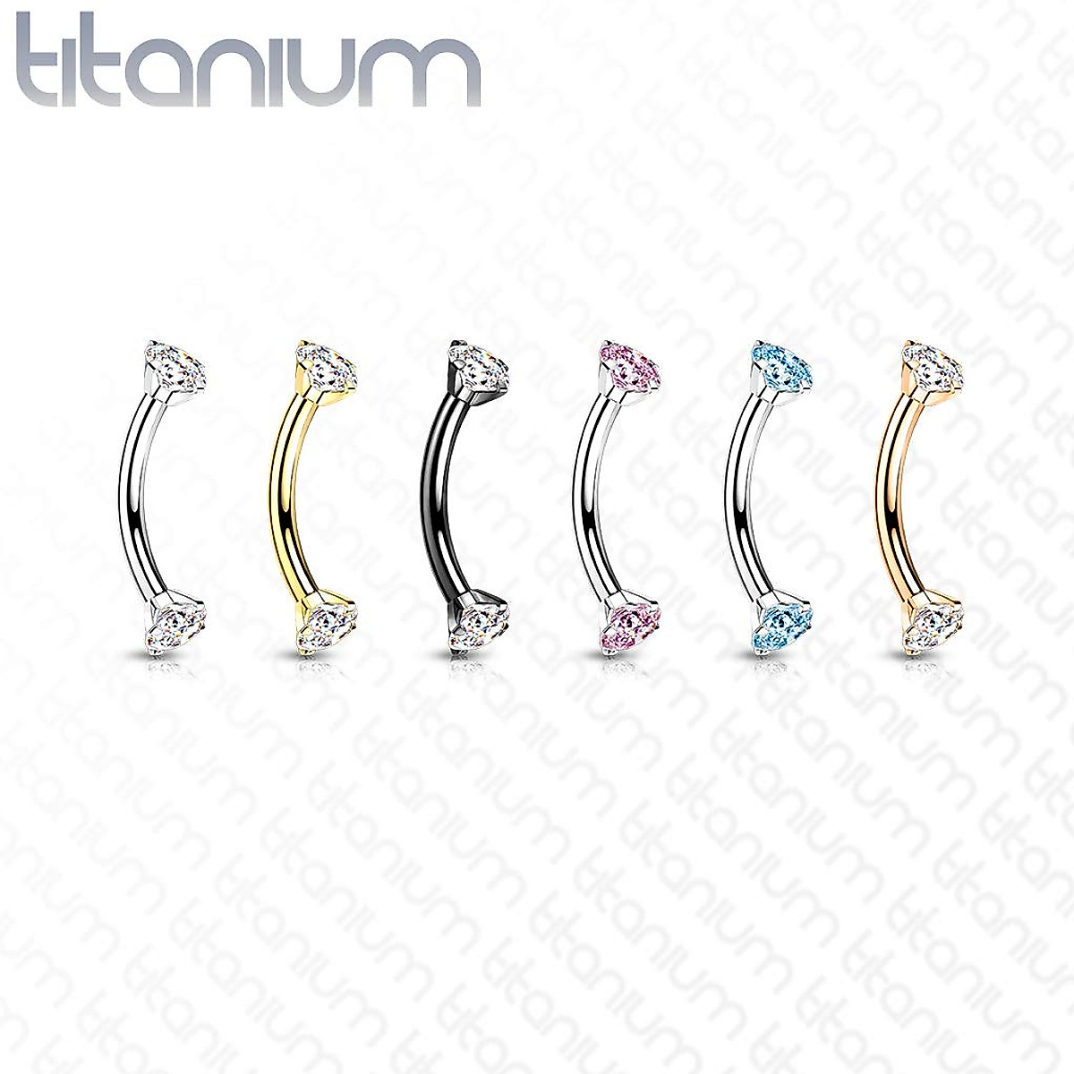 Dynamique Implant Grade Titanium Curved Barbells With Internally Threaded Prong Set CZ Ends (Sold Per Piece)