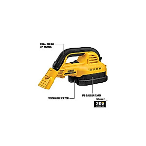 DEWALT 20V MAX Cordless Vacuum, Wet/Dry, Portable, 1/2-Gallon, Tool Only (DCV517B) , Black