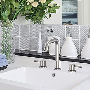 Brushed Nickel Widespread Bathroom Faucets for Sink 3 Hole, 8 Inch 2 Handle Faucet for Bathroom Sink with Pop Up Drain and cUPC Lead-Free Faucet Supply Hose - Brushed Nickel