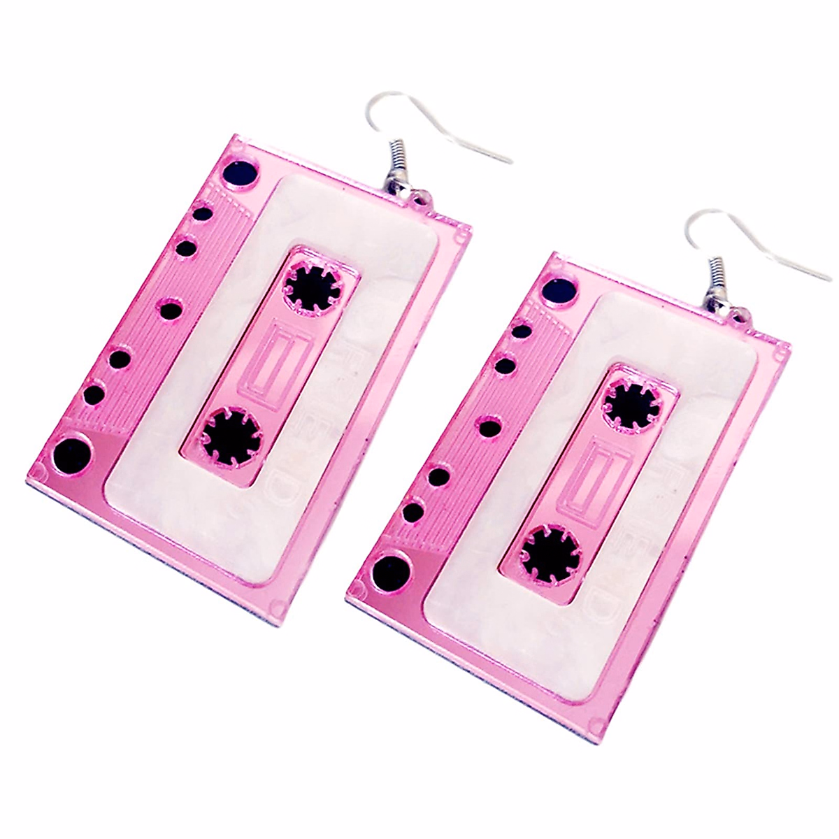 MALOYANVE Cassette Tape Earrings for Women Girls Retro Funny Acrylic 80s 90s Geometric Stereo Music Player Tool Tape Dangle Drop Earrings Accessories Jewelry Music Lover Gift (Pink)