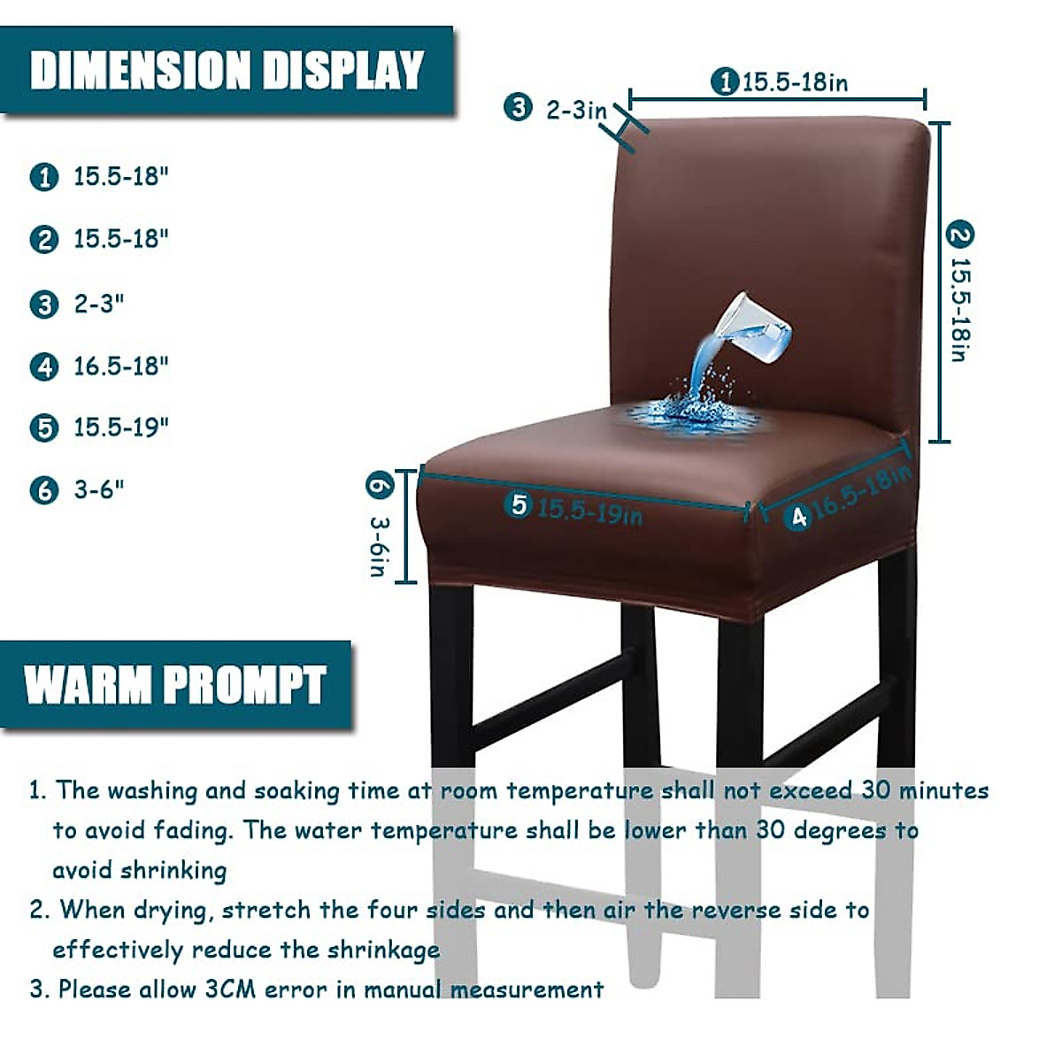 Shukii Waterproof Bar Stool Chair Covers Stretch PU Leather Barstools Chair Seat Cover with Backs Universal Chair Slipcovers Protector Chair Cover for Pub Kitchen (Black, 4pcs)