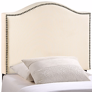 Modway Curl Linen Fabric Upholstered King Headboard with Nailhead Trim and Curved Shape in Ivory