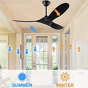 XCWIIE Modern Ceiling Fan No Light 60" Outdoor Ceiling Fans Black Ceiling Fan, Retro Wood Ceiling Fans, DC Motor, for Restaurant Living Room Bedroom Inverter Silent Fan with Remote Timing ​Function