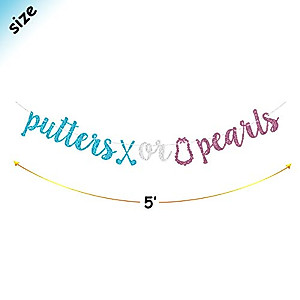 Putters or Pearls Gender Reveal Banner Cake Topper Glitter Pre-Strung for Golf Gender Reveal Party Supplies Decorations