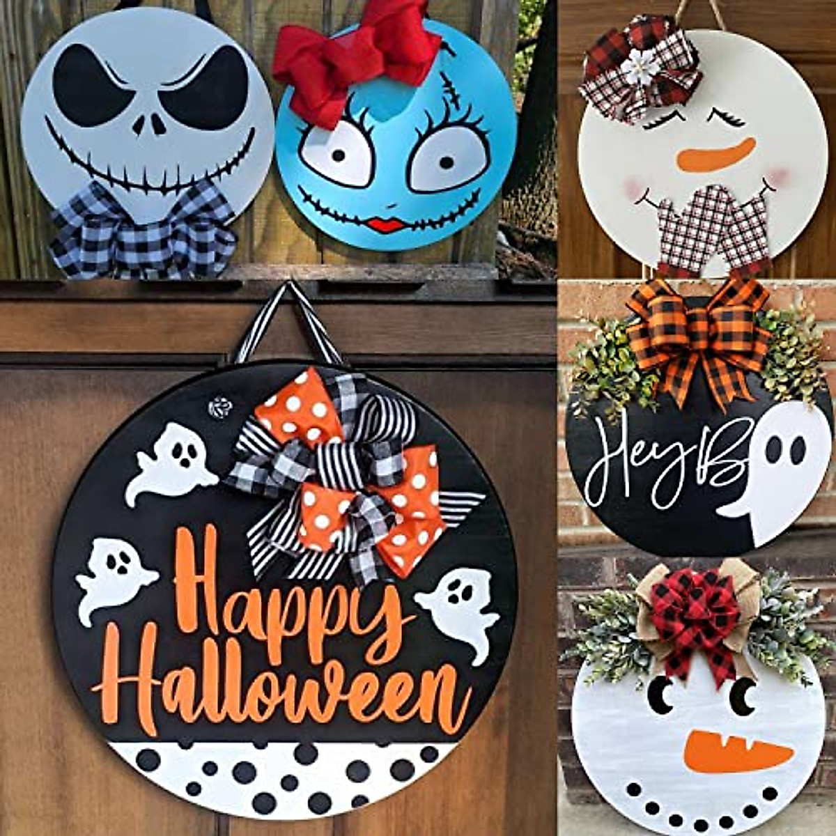 12pcs Wood Circles for Crafts 12inch Unfinished Blank Round Wooden Slices Easter Ornaments Home Decorations DIY Cutouts Welcome Door Decors Signs Red Black Plaid Burlap Ribbon Rustic Jute Rope Strings