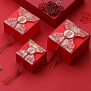 KESYOO 20pcs Wedding Party Favor Boxes Chinese Style Xi Candy Chocolate Gift Boxes with Tassels for Wedding Baby Shower Birthday Party (Red) L