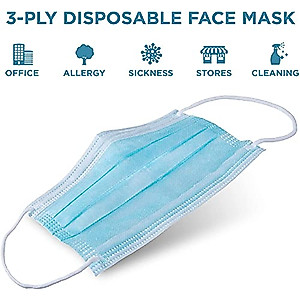 ValuMax 5630E-SB Ultra-3-In-1 Sensitive Disposable Earloop Face Masks, Cellulose Inner Layer, High Filtration, Sky Blue, Box of 50