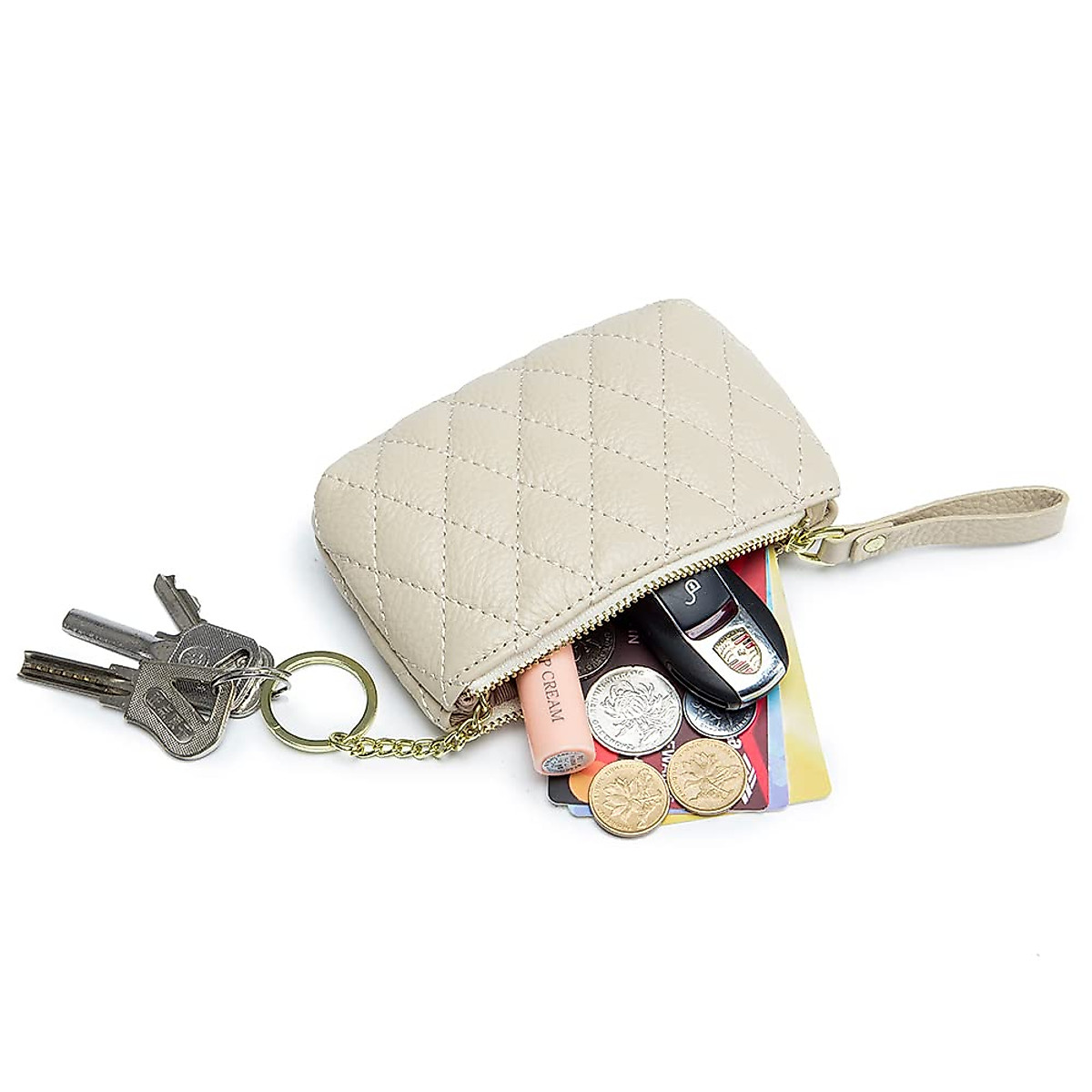 Simple Women Wallet Coin Purse Soft Genuine Leather Zipper Multi-Functional Practical Bag Female Card Holder Clutch Key Case, Yellow, Small, Modern