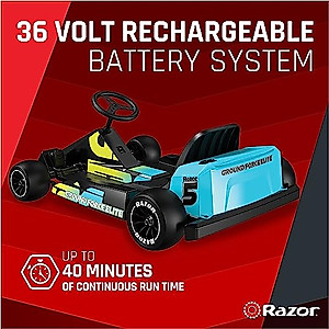 Razor Ground Force Elite-Electric Go-Kart for Ages 13+, Up to 14 MPH, Up to 40 Minutes of Continuous Use, 350-watt Chain-Driven Motor, Forward/Reverse Drive Switch, 36V Rechargeable Battery,Black, Large