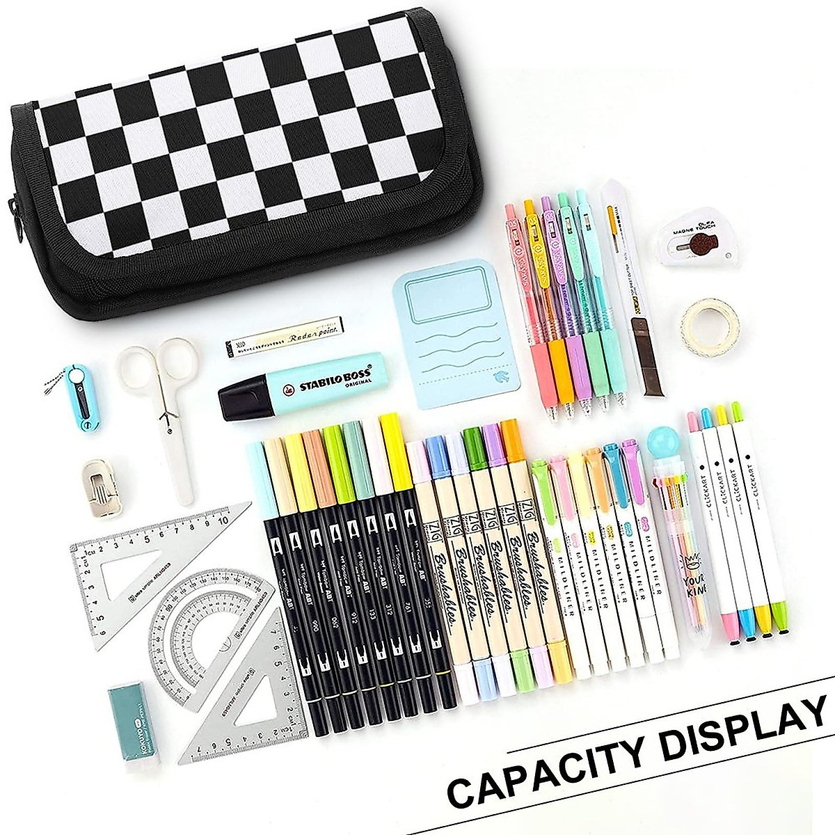 Pencil Bag With Zipper, Race Checkerboard Checkered Black And White Portable Pen Pouch for Men, Lightweight Pen Bag for Office College, Travel