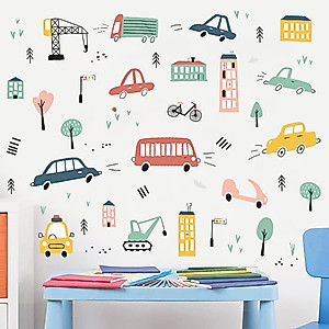 BuerHomie Vehicle Automobile Wall Decals for Boys Room, Cartoon Cars Stickers