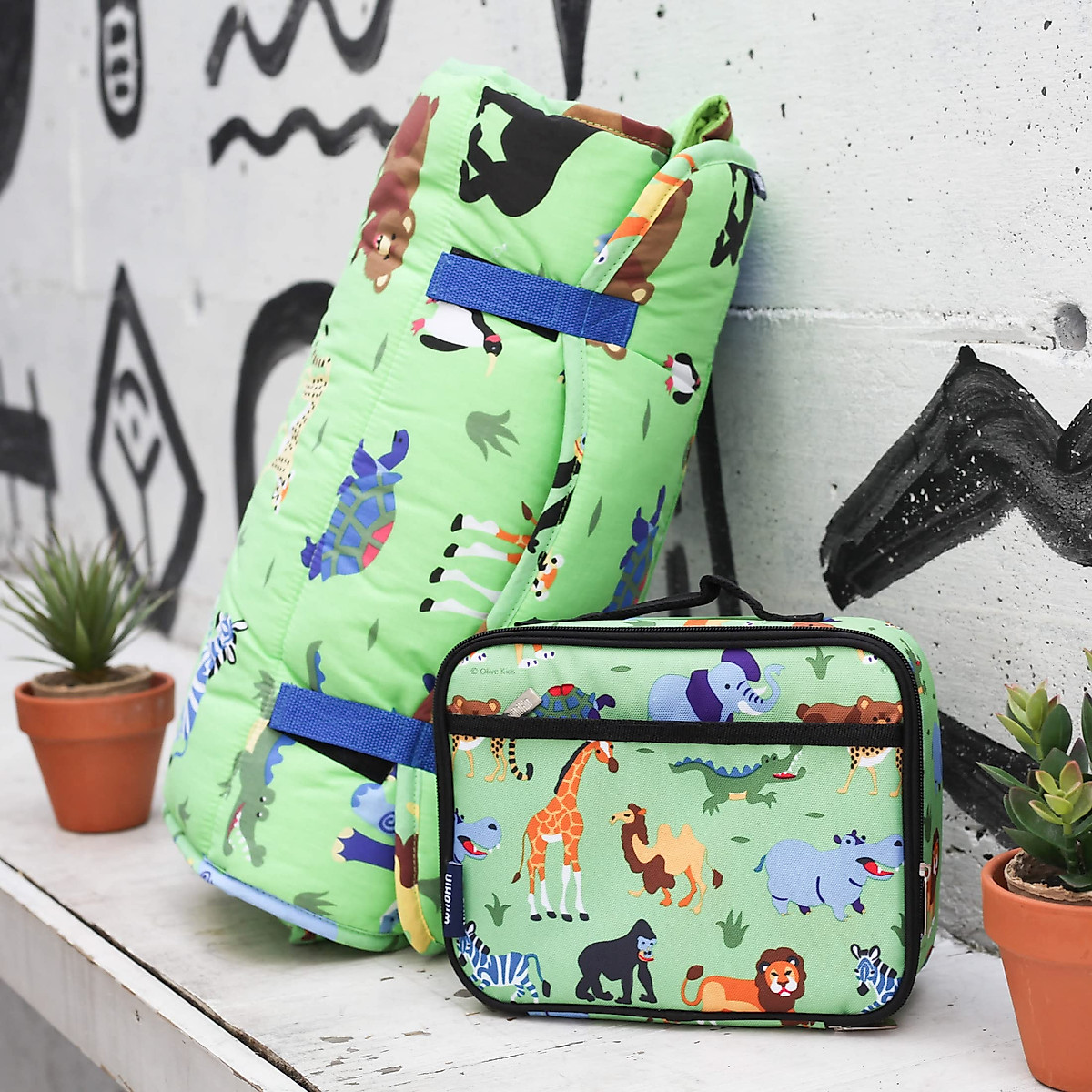 Wildkin Original Nap Mat with Reusable Pillow for Boys & Girls, Perfect for Elementary Daycare Sleepovers, Features Hook & Loop Fastener, Cotton Blend Materials Nap Mat for Kids (Wild Animals)