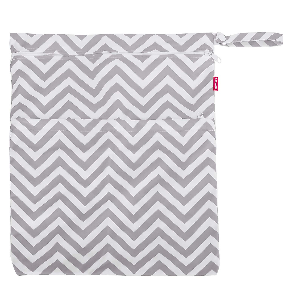 Damero 3pcs Travel Wet and Dry Bag Organizer with Handle for Cloth Diaper, Pumping Parts, Swimsuit and More, Easy to Grab and Go, Gray Chevron