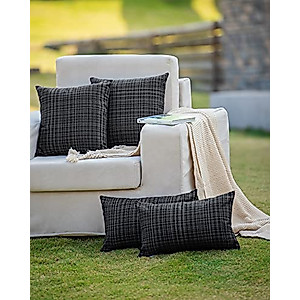 HPUK Farmhouse Outdoor Waterproof Throw Pillow Covers Pack of 2, 18x18 Inch Decorative Garden Cushion Covers for Patio Tent Balcony Bench Tent Couch Sofa, Solid Accent Pillow Covers, Black
