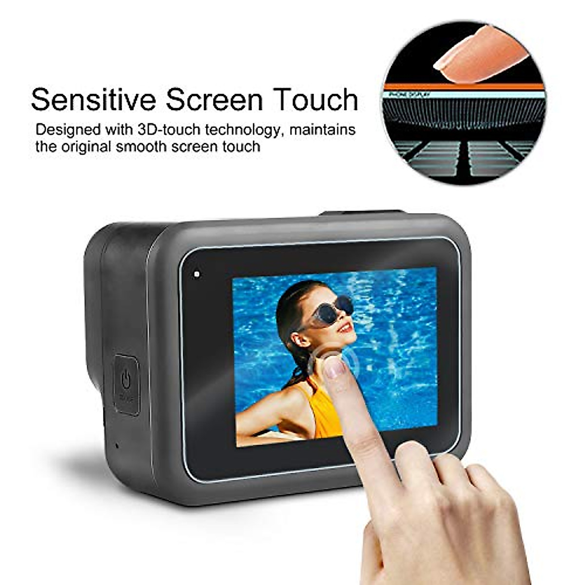 Accessories Kit for GoPro Hero 8 Black, Silicone Rubber Protective Case with Stretchable Lanyard + 6Pcs Ultra Clear Tempered Glass Screen Protector for Go Pro 8