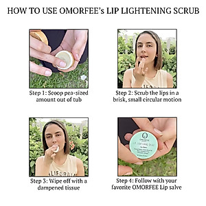Omorfee 100% Organic Lip Lightening Scrub, Vegan Lip Exfoliator & Moisturizer, Gentle Overnight Lip Mask Treatment, With Kojic Acid, Vitamin E & Natural Beads for Dull, Dry & Dark Lips- 20g/0.70Oz