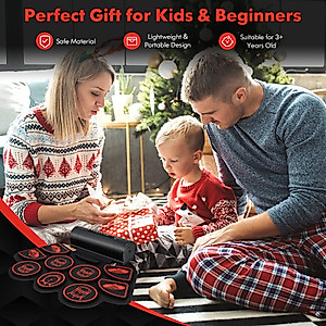 Costzon Electronic Drum Set, 9-Pad Digital Drum Kit w/ 2 Stereo Speakers, Drum Sticks, Foot Pedals, USB & Audio Cable, Headphone Jack, Portable Roll-up Drum Pad, Ideal Gift for Kids Adults (Red)