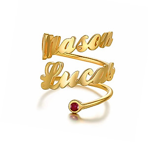 RMREWY 925 Sterling Silver Personalized Name Ring Engraved 2 Names Ring Custom Jewelry Christmas Gifts For Women Mom, Size 5-12