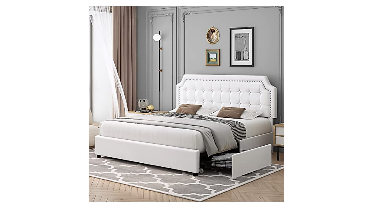 Keyluv Full Size Storage Bed Frame with Drawers