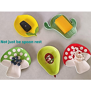 Ceramic Spoon Rest for Stove Top, Cute Spoon Rest for Kitchen Counter, Cooking Spoon Holder for Kitchen Counter, Utensil Rest for Spoon Spatula Ladle or Tong (Yellow Lemon)