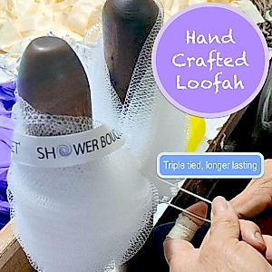 Loofah-Bath-Sponge XL-75g-Soft-Set by Shower Bouquet: 4-Pack-Pastel-Colors - Extra-Large Mesh Pouf Scrubber for Men and Women - Exfoliate with Big Lathering Cleanse