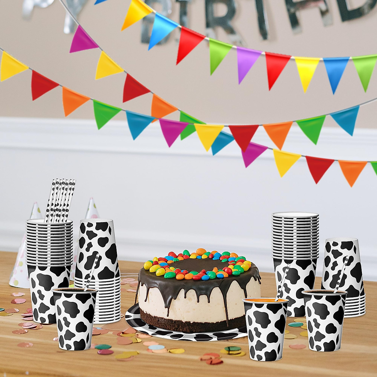 20pcs Cow Birthday Cups Disposable Paper Cups 9 oz,Cow Party Cups with Silver Bordermakes - Farm Animal Party Supplies Cups for Cold Hot Drinks - Birthday Graduatio