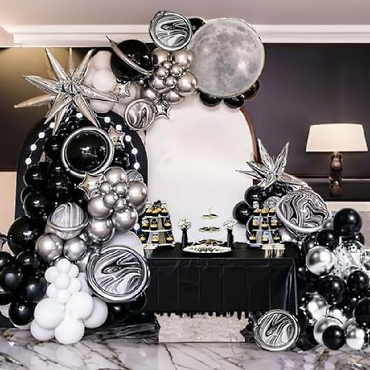 Paready Black Silver Balloons, Black White Party Balloons 12 Inch Metallic Silver and Black White Latex Balloons Silver Black Helium Balloons for Boys Birthday Party Baby Shower Wedding Graduation