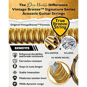 Dean Markley Signature Vintage Bronze Acoustic Guitar Strings 6 String Set, 12-54 Acoustic Guitar Strings Medium Light, Precision Wound Guitar Strings Acoustic with Superior Tone Quality, Made in USA