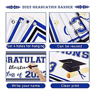 Graduation Banner 2023 Personalized Name Blue Graduation Decorations Large Congratulations Banner With A Marker Pen Class of 2023 Banner Yard Sign for Graduation Party 59x19.7 Inch