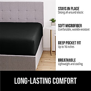 Gorilla Grip Laundry Basket and Fitted Bed Sheet, Laundry Bag Size 82L in Black, Easy Carry Handles, Bed Sheet Size Twin in Black, Shrink Resistant Deep Pocket, 2 Item Bundle