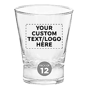 Custom Logo Whiskey Glasses 12 oz. Set of 12, Personalized Bulk Pack - Perfect for Scotch, Bourbon, Whiskey, Cocktail- Clear