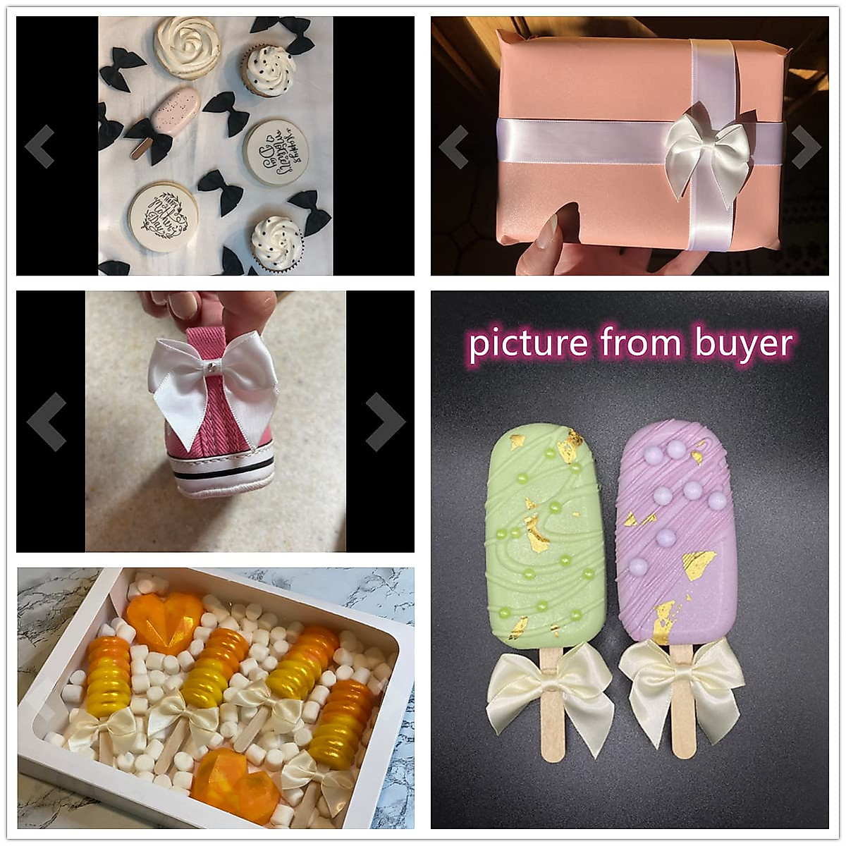 Briefix 25 Pieces Mini Satin Ribbon Bows with Removable Sticky Gel Pads (Black)