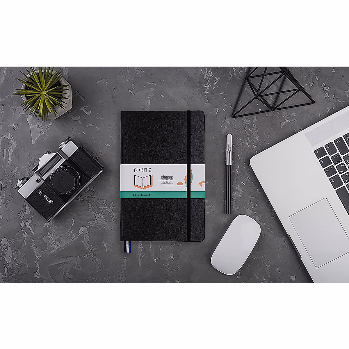 YeeATZ Hardcover Notebook Blank Journal Sketchbook for Drawing, Medium 5.5 by 8.4 Inch, 100 GSM Thick Paper (Black, Plain)