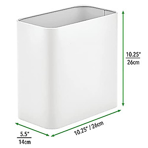 mDesign Small Metal 2.4 Gallon Trash Can Wastebasket Garbage Bin for Bathroom - Mini Slim Rubbish Waste Bin Trashcans for Master or Guest Bath, Bedroom, Garage, Laundry Room, or Playroom, White, Pack of 1