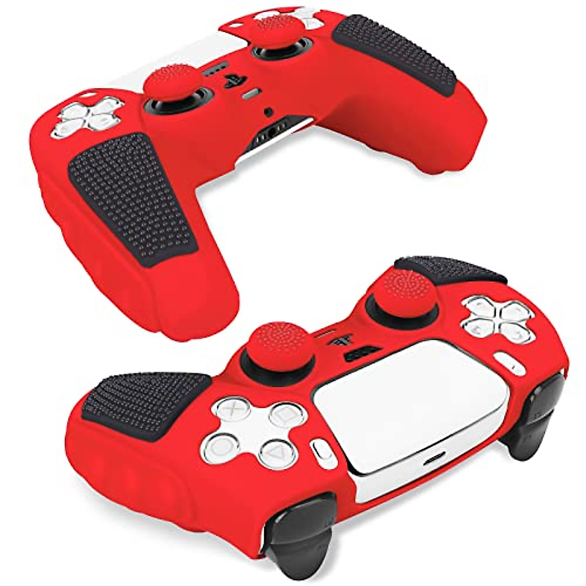 SIKEMAY Anti-Slip PS5 Controller Skin, Soft Thicken Non-Slip Studded Silicone Gel Grip Protective Cover Case for Playstation 5 Dualsense Controller Grip, 2 Pack with 8 x Thumb Grip Caps