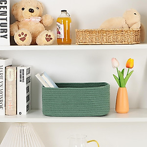 MiniArk Small Storage Basket for Shelves | Closet Bins for Organizing | Cube Storage Bin | Cotton Rope Baskets | Woven Basket | Toy Basket | Soft Baby Basket | Cute Decorative Basket | 3 Packs Green
