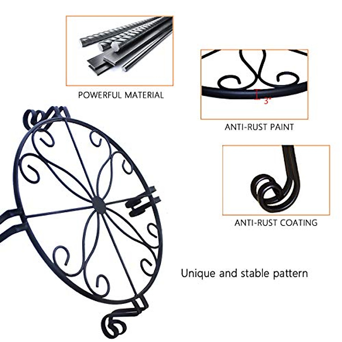 Black Plant Stand for Flower Pot Heavy Duty Potted Holder Indoor Outdoor Metal Rustproof Iron Garden Container Round Supports Rack for Planter Bronze, Pumpkin Stand Outdoor